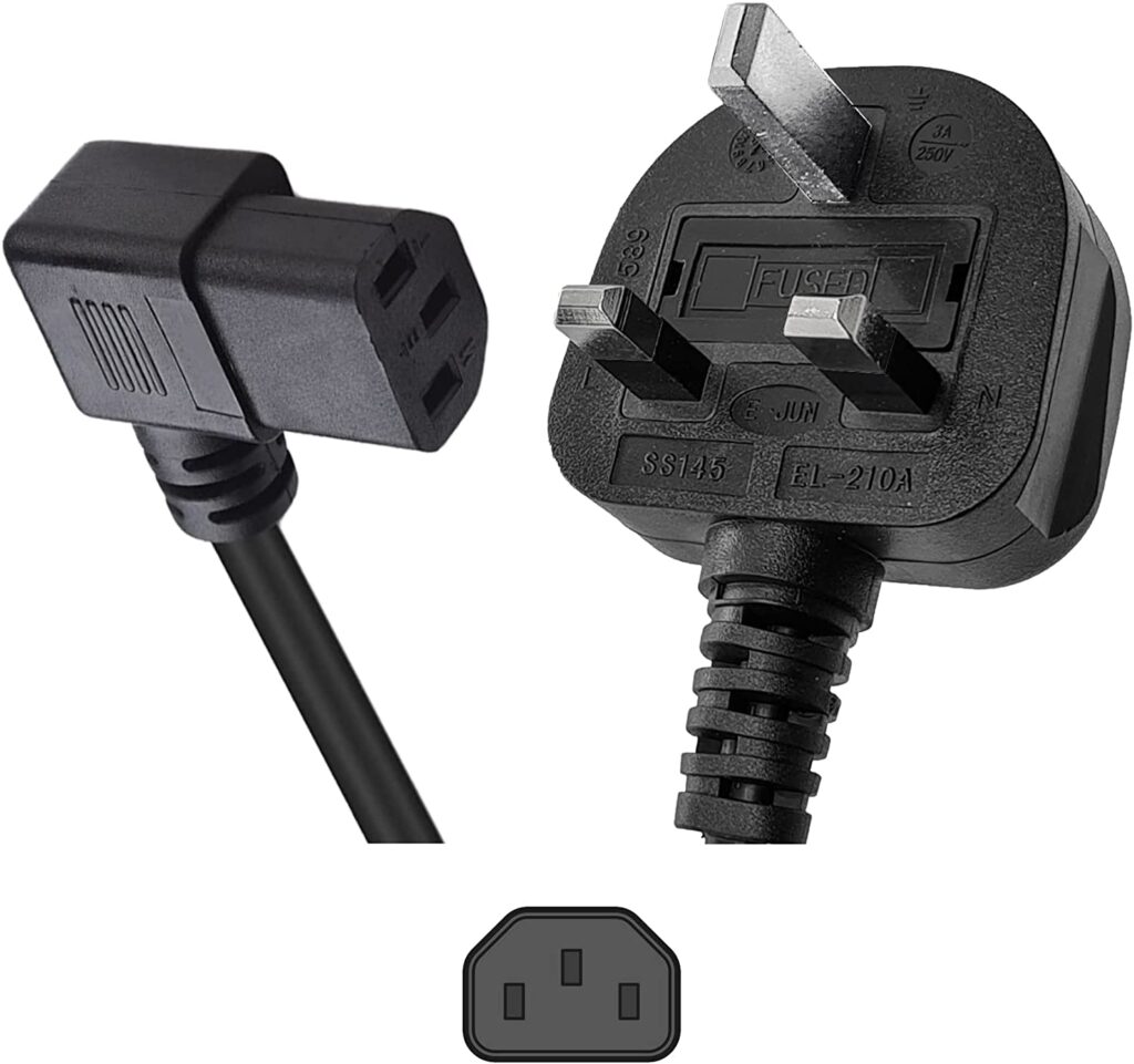 90-Degree Power Lead – IEC C13 – 3M Black – Alfa Traders UK